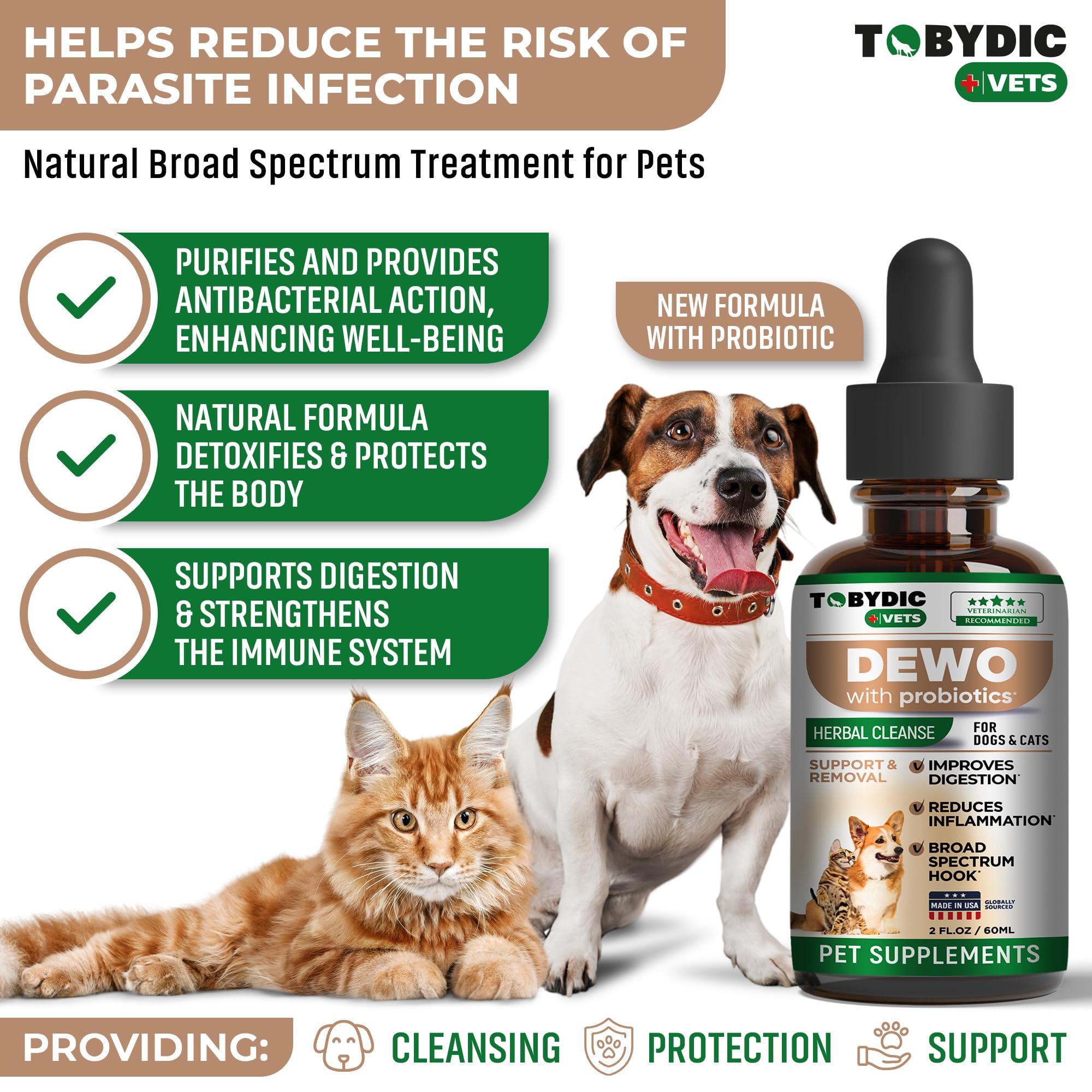 Tobydic Broad Spectrum Herbal Medicine with Probiotic for Cats & Dogs - Prevention & Treatment Helps to Remove Toxins and Parasites -Medication & Supplement Drops - Made in USA