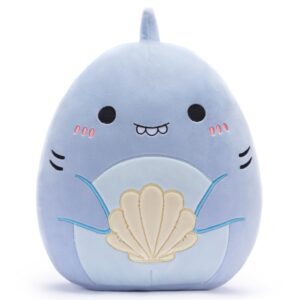 playnics large shark plush pillow stuffed animal toy,big size cute soft 14" fat kawaii hugging pillows cuddle huggable plushie,gift for children