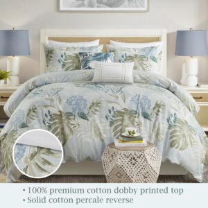 Harbor House King Duvet Cover Set, Tropical Palm Print, Soft Cotton Oversized Duvet Cover for a King-Size Bed, Coastal Bedding Cover, 2 Shams, 2 Décor Pillows, Kiawah Island, King/Cal King Blue