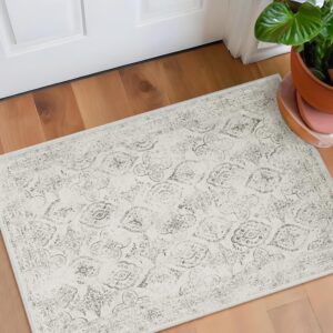 topllen washable vintage rug for entryway, 2x3 area rugs for bedroom non-slip soft office rug bathroom mat, capet for laundry room, ivory gray