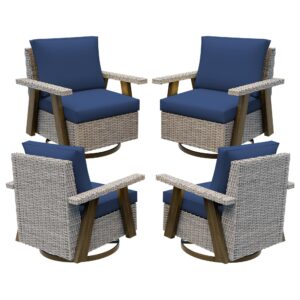 yokayoay wicker patio chairs set of 4, swivel rocking chairs rattan rocker chairs porch chairs with thickened cushions and high back outdoor furniture for outside porch balcony deck garden