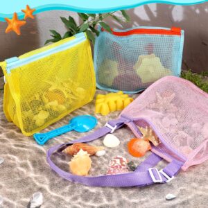 CLAPET Mesh Beach Bag for Kids Sand Toys, 3 Pack Shell Collecting Bag for Beach Toys Seashell Swimming Accessories for Boys Girls Toddler (Only Bags)