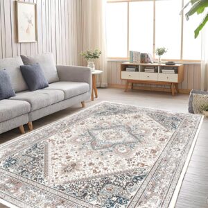 hzodjbh machine washable area rugs with non-slip backing, ideal for hallway, living room, bedroom, kitchen and laundry room, vintage and low pile rug (7' x 10')