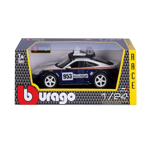 BBURAGO - 1/24 Racing - 2023 Porsche 911 Dakar - New 2024: Metal Racing Vehicle - Interior Details - Opening Doors and Hood - Scale 1/24., B18-28029