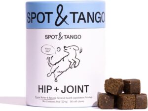 spot & tango hip + joint supplement for dogs - vet-approved for mobility and arthritis support - glucosamine, chondroitin, green lipped mussel, msm - flavor from real peanut butter & banana - 56 count