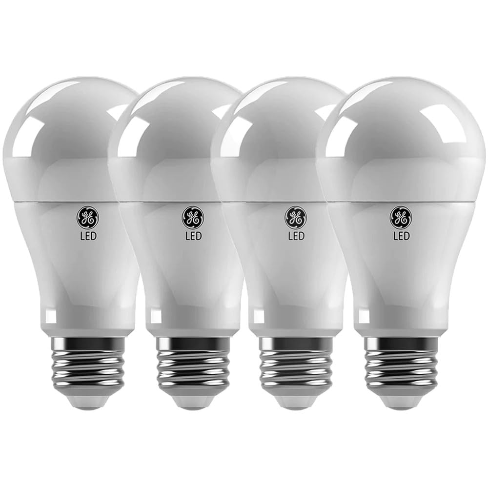 GE A19 LED Light Bulbs Frosted, 40 Watt Equivalent, E26 Base, Warm White, Lights for Bedroom, Kitchen, Bathroom and Home Office, 4 Pack, 69118