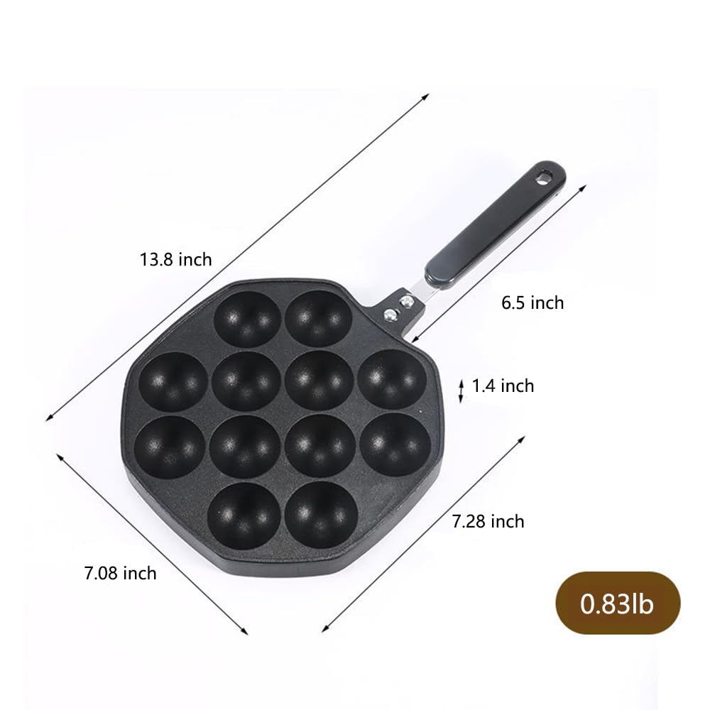 Takoyaki Pan 12-Hole, UNOSCHRIM Non-stick Aebleskiver Pan, Mini Pancake Mold with Brush and Two Forks, Aluminum Griddle Stuffed Pancake Maker for Making Octopus Balls, Puffs or Danish Stuffed Pancakes