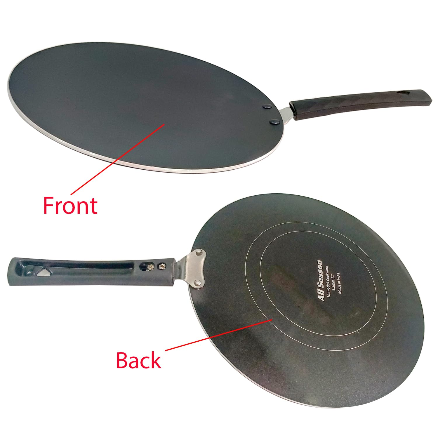 G & D Roti Pan Aluminum Tawa Concave Tava Naan Roti Chapati Multi Tawa Griddle Paratha Crape Pan Comal Indian Chapati Pan Skillet Pan for Omelette Pan 10.8 Inch (3.2 MM), Black