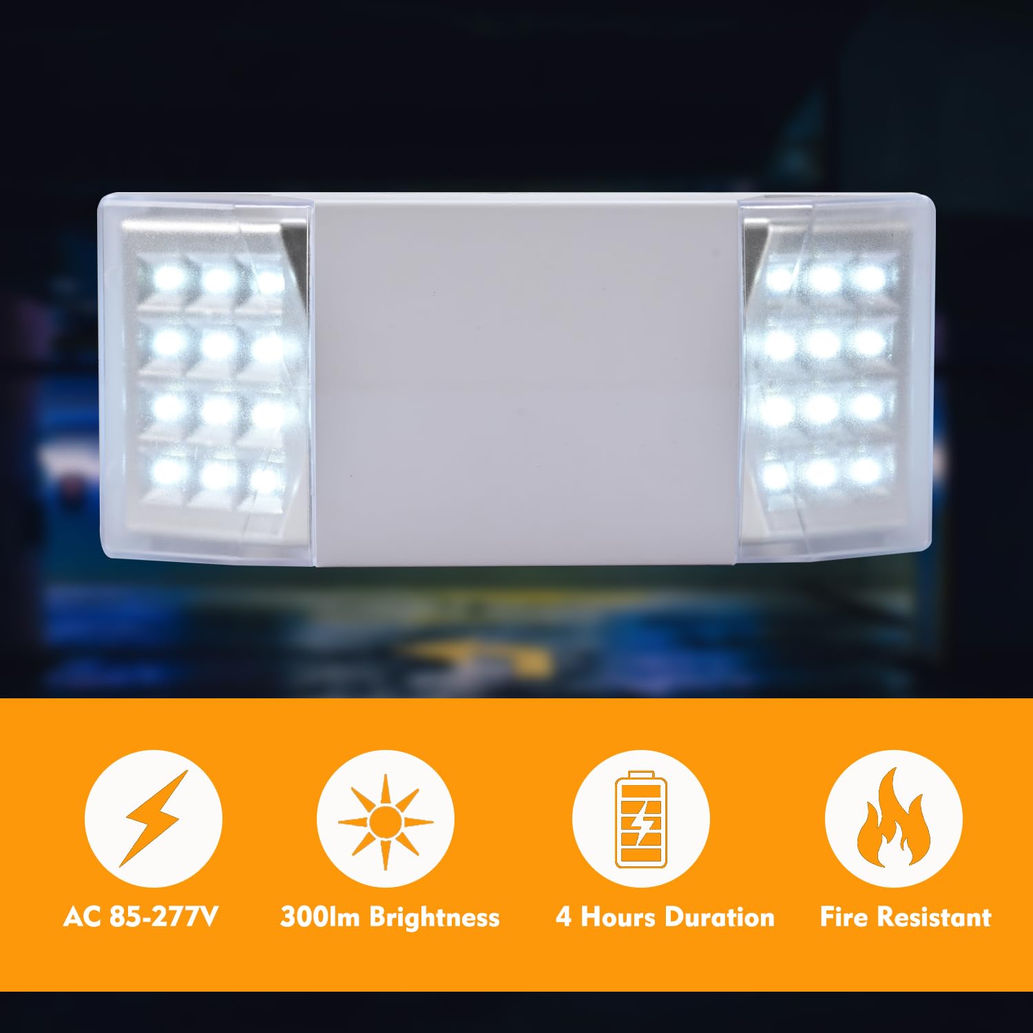 Apmeetlux Emergency Lights for Business,4Hours 300lm Plug Emergency Lights for Home Power Failure Outage,LED Emergency Exit Lighting Fixtures with Battery Backup AC85-277V