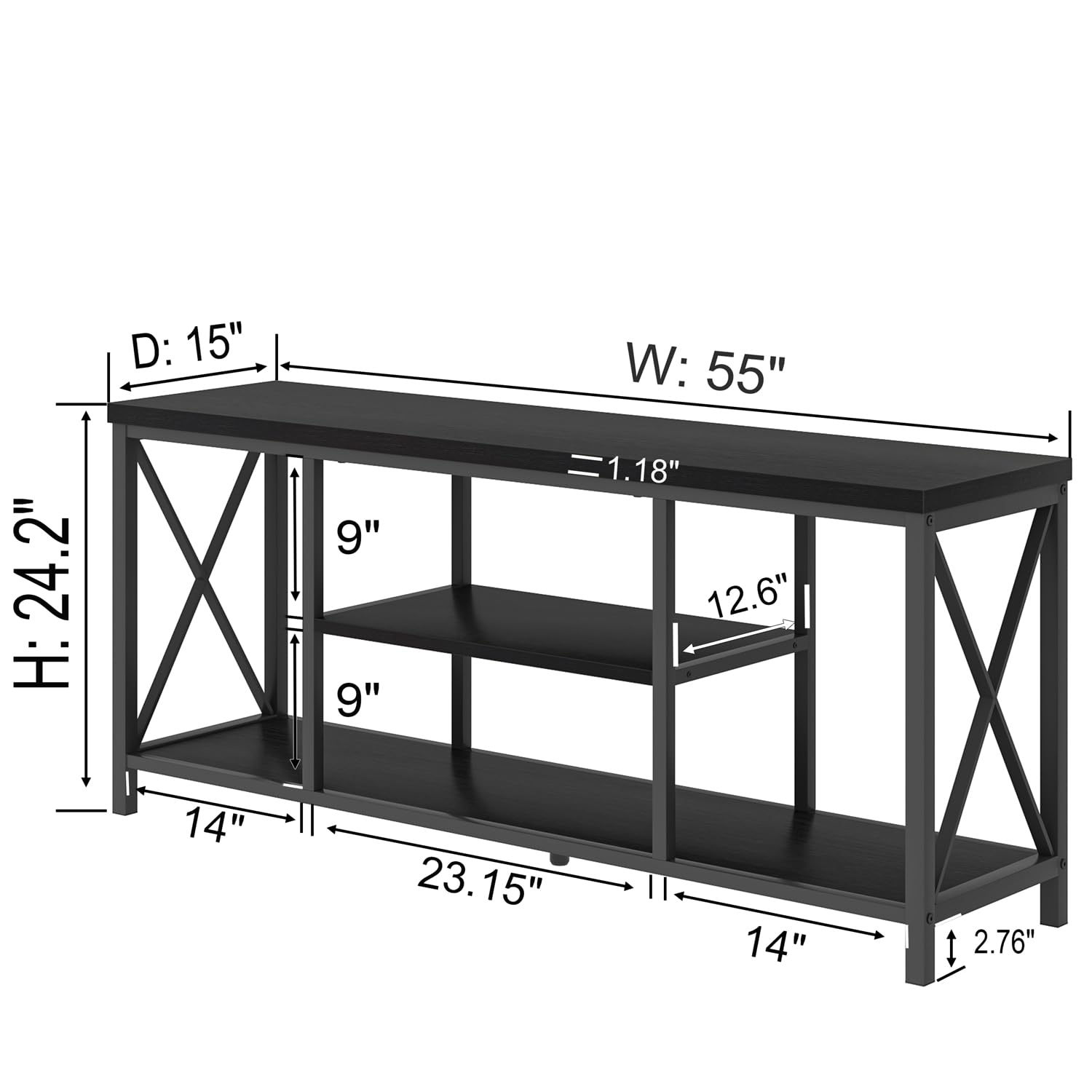 EXCEFUR 55 Inch TV Stand for Televisions up to 65 Inch, Modern Entertainment Center with Storage Shelves, Media TV Consoles for Living Room, Bedroom, Industrial Black Oak