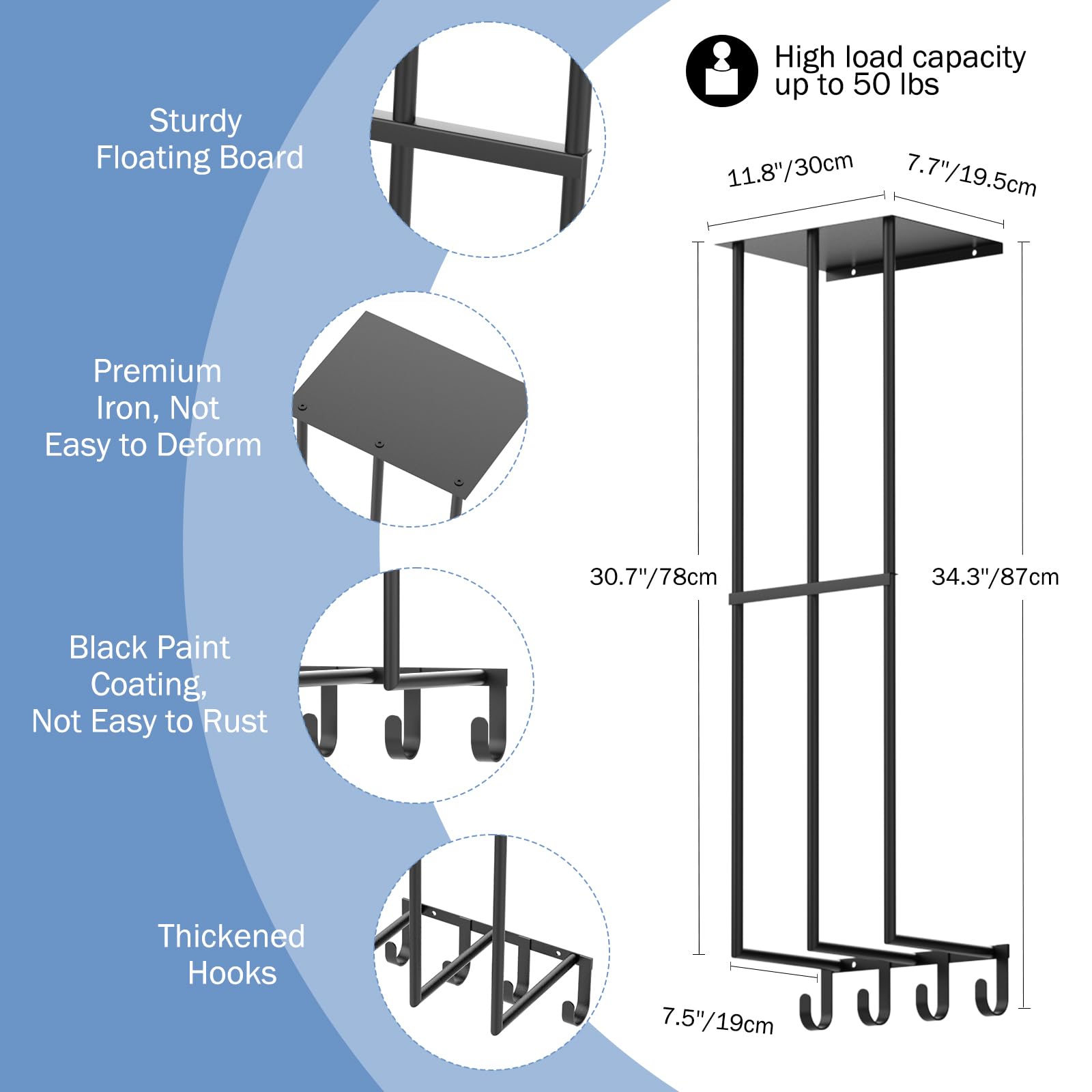 Housolution Camping Chair Rack for Garage Storage, Metal Camping Chair Wall Storage with Storage Shelves and 4 Hooks, Multifunctional Storage Rack for Camping Beach Chair Yoga Mat Umbrella, Black