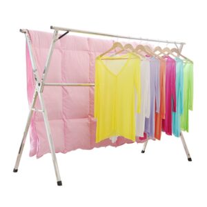 sharewin clothes drying rack collapsible, heavy duty laundry dryer racks foldable, space saving for indoor outdoor, hanging garment racks length adjustable, 63inch