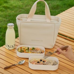 Zylsic Lunch Box for Women, Lunch Bag for Women Simple Reusable Insulated Lunch Tote Bag Cute Cooler Food Storage Bags for Work, Office or Picnic (White)