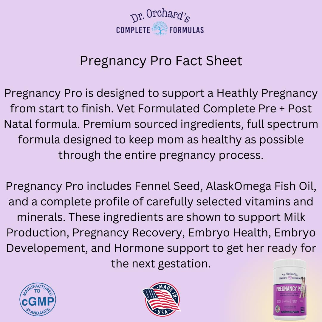 Dr Orchards Pregnancy Pro Premium Dog Supplement for Pregnancy, Prenatal + Postnatal, Lactation and Newborn Health Support, 90 Ct