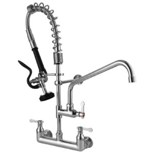 oierzin commercial faucet wall mount with sprayer 25" height, 8 inch center brass constructed wall mount kitchen sink commercial faucet with pull down pre rinse sprayer and 12" add-on spout