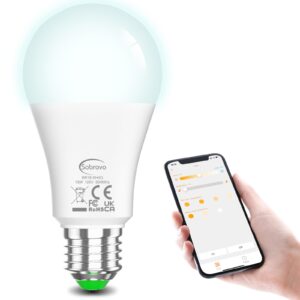 sobrovo alexa led light bulbs, a19 e26 smart bulb, 130w equivalent, warm white to daylight, 13 watt bluetooth remote control light bulb,energy saving,for kitchen bedroom indoor,1 pack