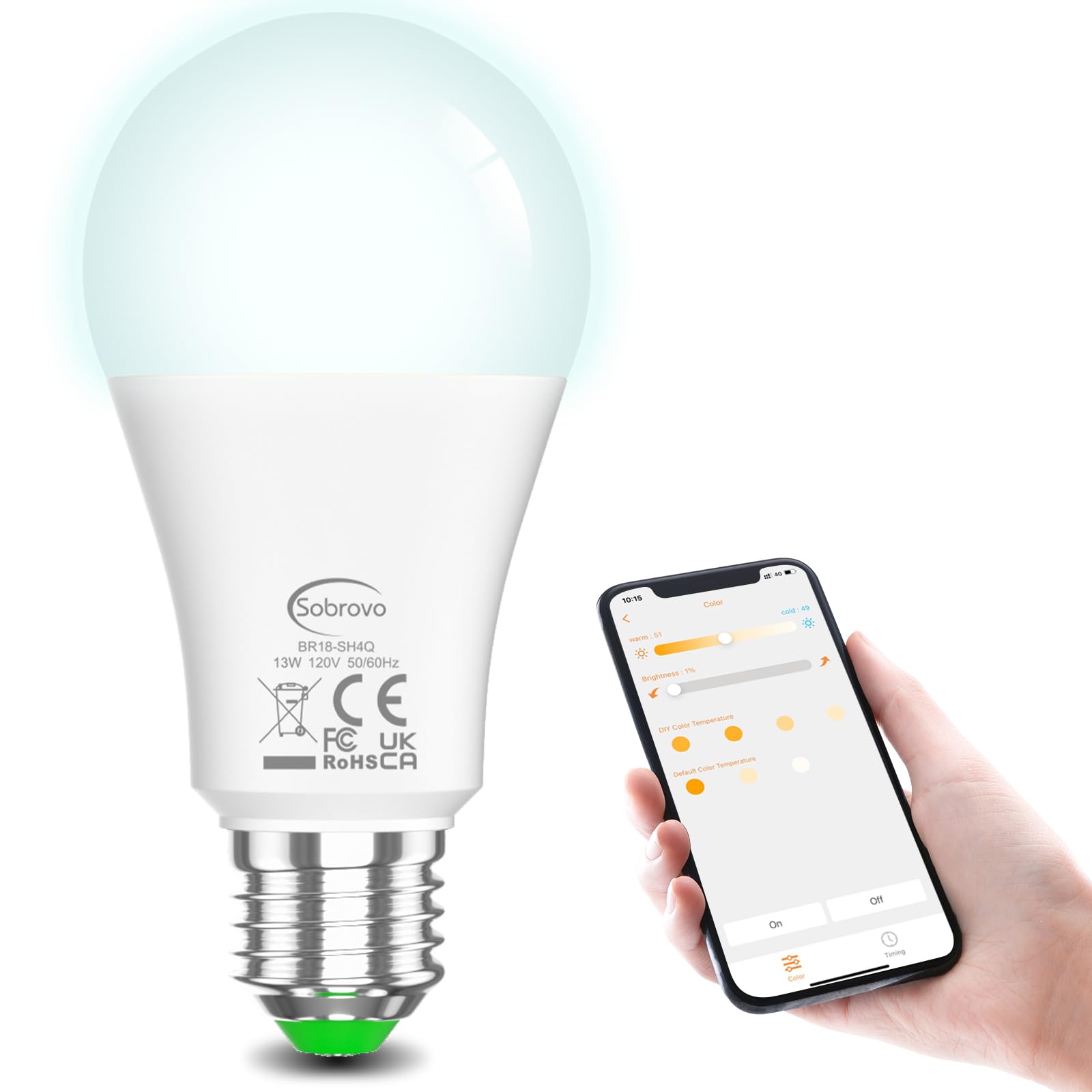 Sobrovo Alexa Led Light Bulbs, A19 E26 Smart Bulb, 130W Equivalent, Warm White to Daylight, 13 Watt Bluetooth Remote Control Light Bulb,Energy Saving,for Kitchen Bedroom Indoor,1 Pack