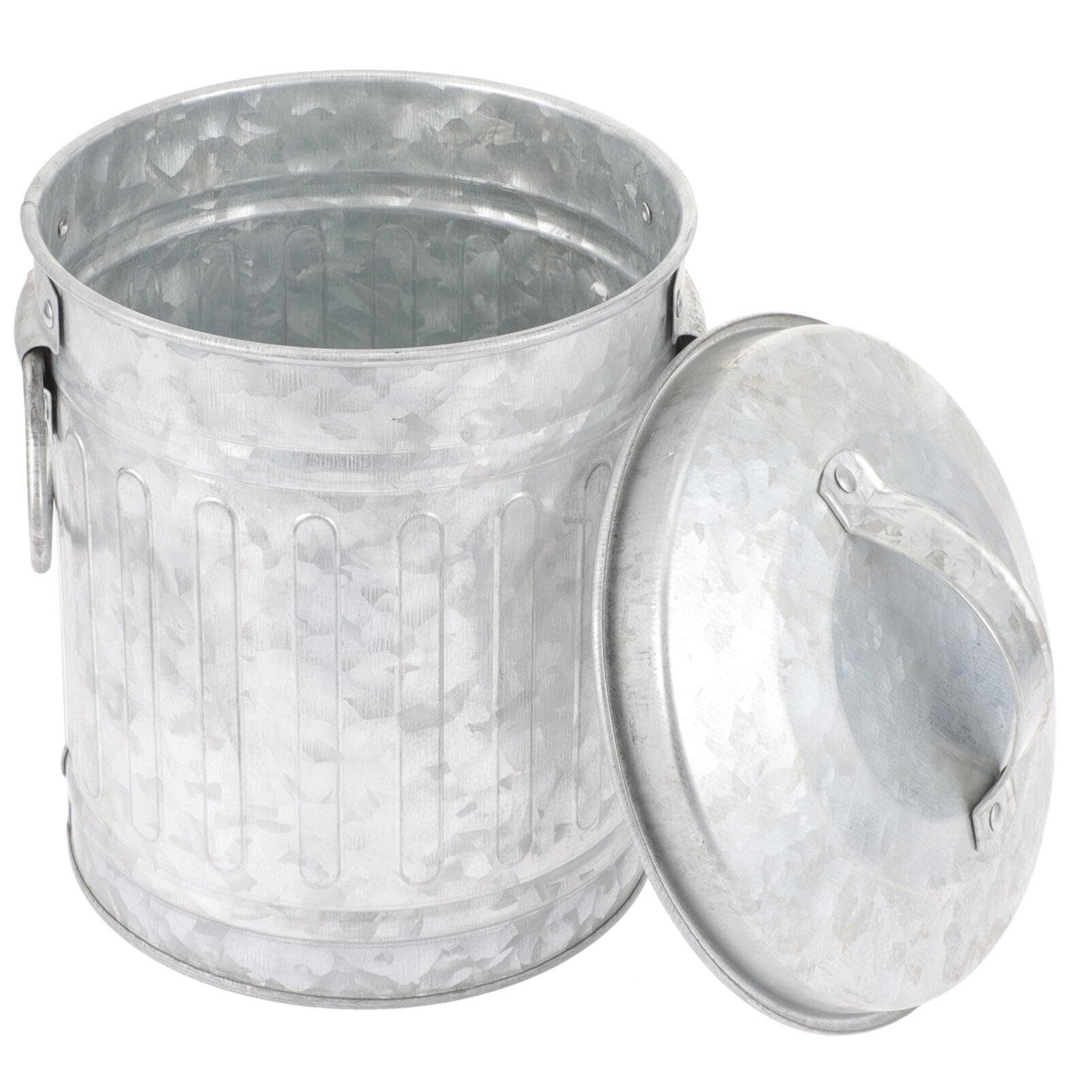 SEWACC Mini Galvanized Trash Can Small Metal Bucket with Lid Tabletop Wastebasket Garbage Can for Plant Flower Pot Pen Holder A