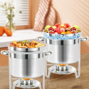 STAIIHOM Soup Chafer - 7QT [Extra 2X Thickened] [Longer Lifespan] 304 Stainless Steel Soup Chafing Dish with Pot Lid and Fuel Holder - Food Grade Commercial Soup Warmers for Parties Catering Buffet