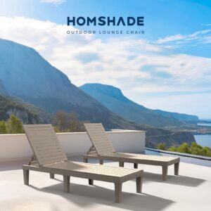 HOMSHADE Chaise Lounge Chair Outdoor - Set of 2 with 5 Positions Adjustable Backrest, Waterproof, 330lbs Weight Capacity for Pool, Resin, Light Brown