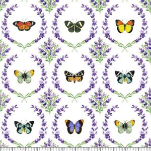 Northcott Deborahs Garden Butterfly White/Multi, Fabric by The Yard