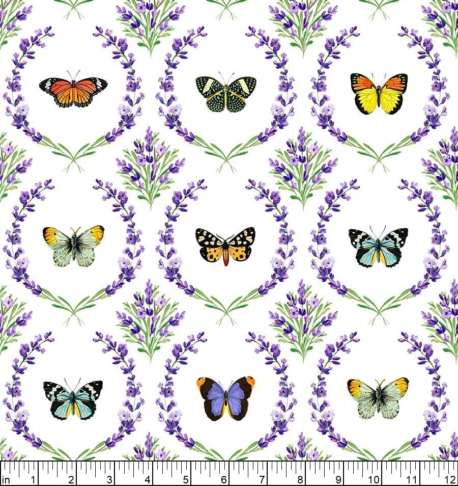 Northcott Deborahs Garden Butterfly White/Multi, Fabric by The Yard