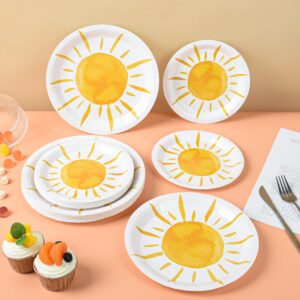 48 Pcs Boho Sun Party Plates First Trip Around The Sun Paper Plates Sunshine Baby Shower Disposable Tableware for Groovy Hippie Birthday Party Decor Supplies