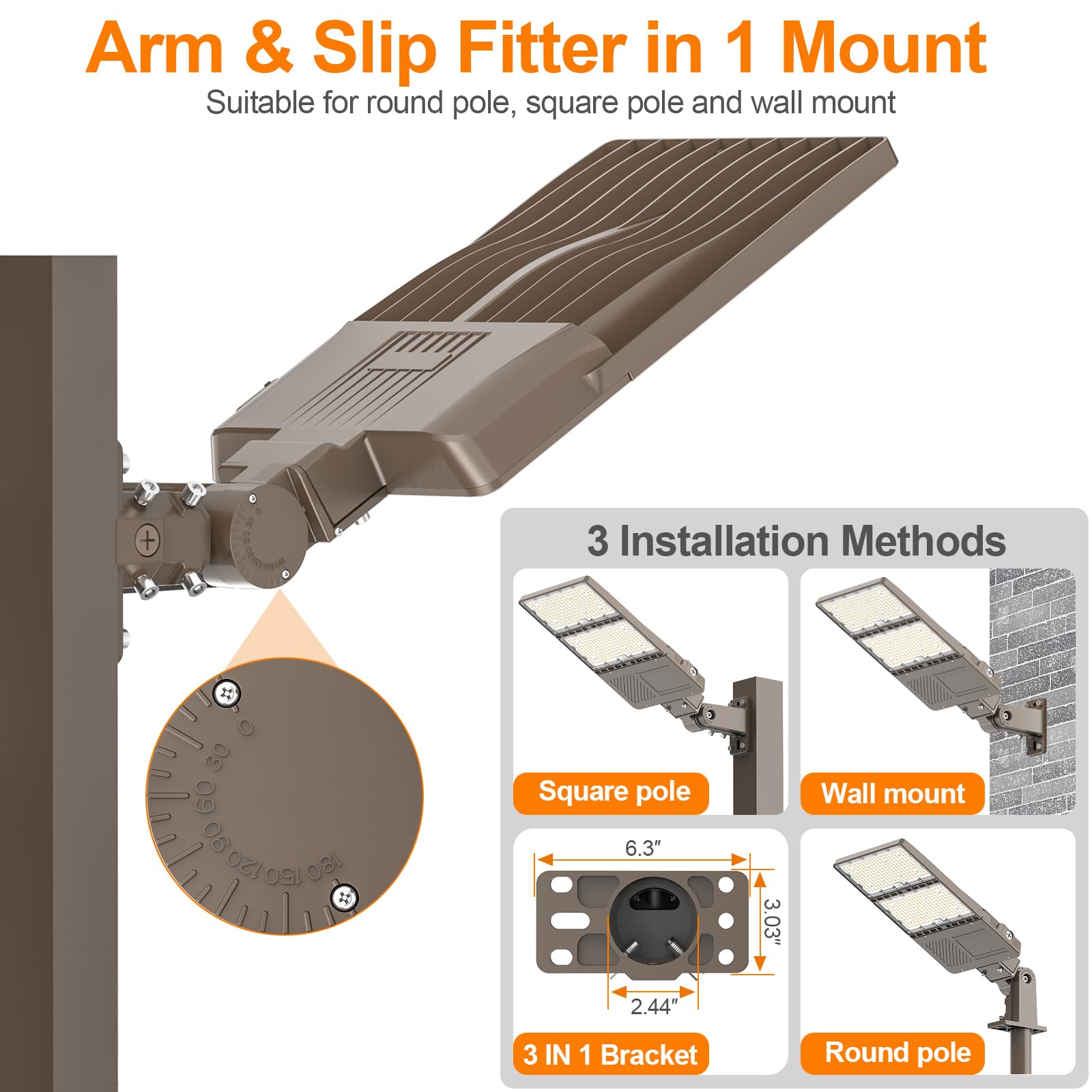 ADUB 480V 320W LED Parking Lot Light with Photocell, 48000 LM ETL Listed LED Shoebox Light Arm & Slip Fit Mount, 5000K IP65 Commercial Area Street Light Outdoor LED Flood Pole Lighting, 277~480V