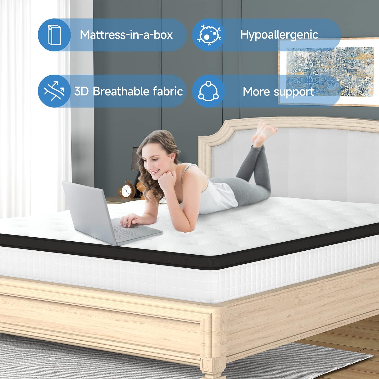 wowttrelax Queen Mattress 12 inch Hybrid Memory Foam Pocket Innerspring - 9 Zone Ergonomics, Comfortable Medium Firmness, Back Pain Relief, Pressure Relief Comfortable Medium Firm