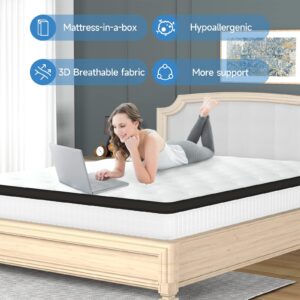 wowttrelax Twin Mattress 10 inch Hybrid Memory Foam Pocket Innerspring Mattress - Pressure Relief Comfort, Back Support - 9-Zone Single Mattress in a Box Comfortable Medium Firm