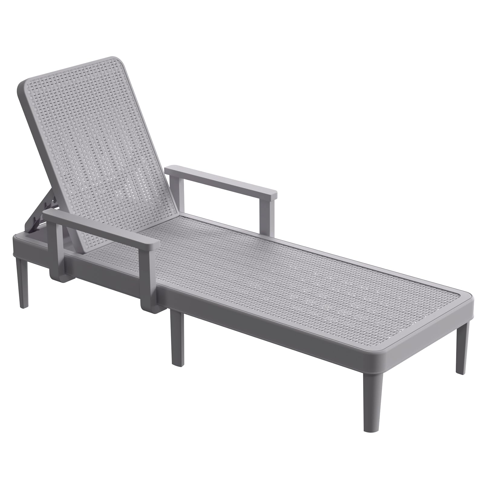 HOMSHADE Chaise Lounge Chair Outdoor - 5 Position Adjustable Backrest, Armrest, Waterproof, Easy Assembly, 300lb Weight Capacity for Pool, Resin, Light Grey