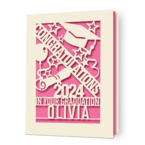 edsg graduation cards 2024 personalized graduation gifts graduation card congrats grad paper cut graduation card for high school college her him son daughter classmate (fuchsia)