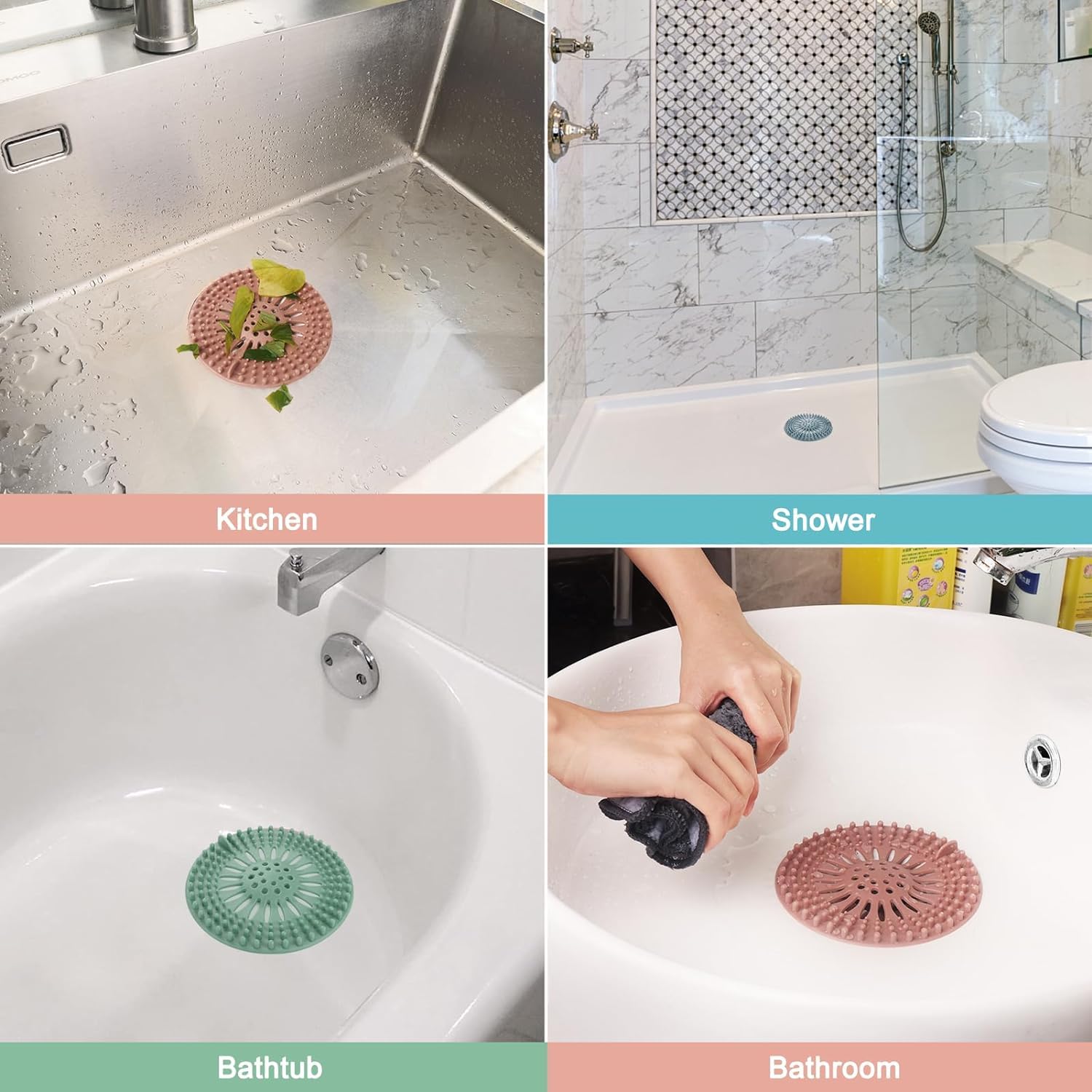 Hair Catcher Shower Drain Covers, 5 Pack Durable Silicone Bathtub Hair Stopper, Easy to Install and Clean, for Bathroom Tub Shower and Sink