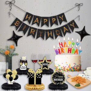 ZJDHPTY Black and Gold Birthday Decorations Happy Birthday Banner Centerpiece Table Decorations (Black and gold)