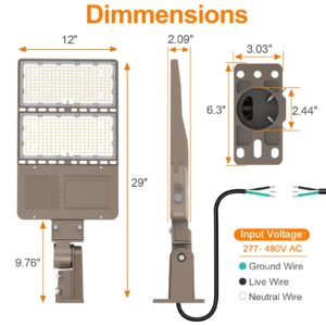 ADUB 480V 320W LED Parking Lot Light with Photocell, 48000 LM ETL Listed LED Shoebox Light Arm & Slip Fit Mount, 5000K IP65 Commercial Area Street Light Outdoor LED Flood Pole Lighting, 277~480V