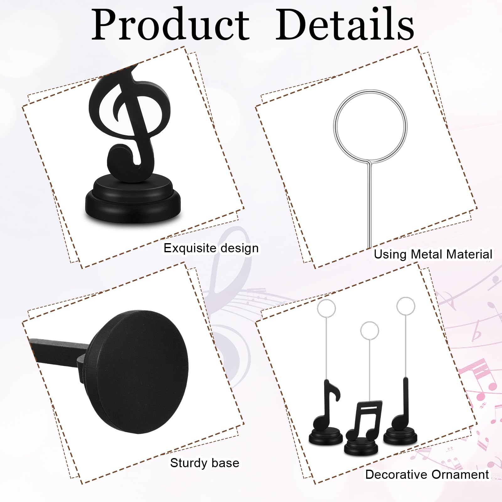 RattanView 5 Pcs Musical Note Photo Balloon Holder Table Number Holders Place Card Holder Photo Clips Holder Table Decoration for Home Picture Themed Party Birthday Wedding Gifts Arts