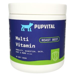 pupvital multivitamin treats for dogs - glucosamine for joint support + salmon oil for skin & coat health + immune health - roast beef flavor - 90ct