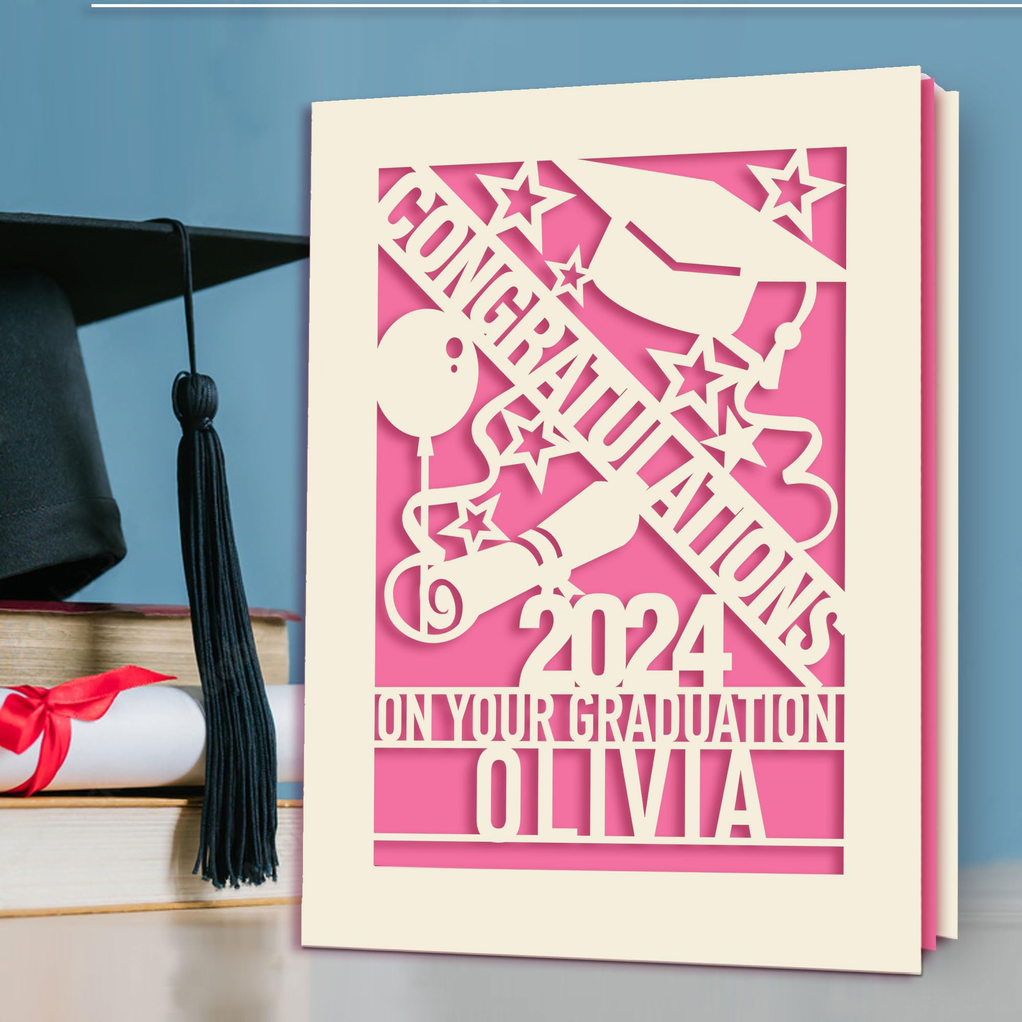 EDSG Graduation Cards 2024 Personalized Graduation Gifts Graduation Card Congrats Grad Paper Cut Graduation Card for High School College Her Him Son Daughter Classmate (Fuchsia)