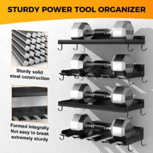 Power Tool Organizer Wall Mount with 8 Drill Holder, Formed Integrally Heavy Duty Garage Tool Organizers and Storage with Hooks for Battery, Tool Box, Screwdriver, Plier and Hammers No Crack