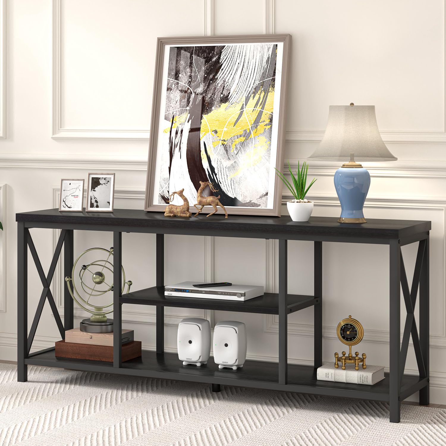 EXCEFUR 55 Inch TV Stand for Televisions up to 65 Inch, Modern Entertainment Center with Storage Shelves, Media TV Consoles for Living Room, Bedroom, Industrial Black Oak