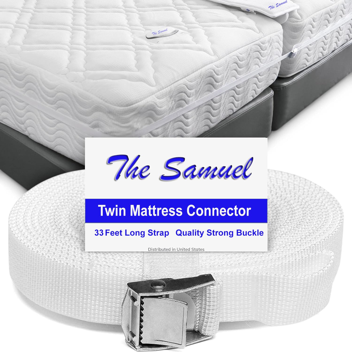 The Samuel Bed Bridge Twin to King Connector Mattress Strap - Twin Connector for Converting Split Twins or Twin XL to King | 33ft Long Mattress Joiner Connecting Belt - Convert Twin Beds into King