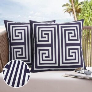 jasen navy blue outdoor pillow covers, greek kty outdoor waterproof pillow covers 18x18 set of 2, double-sided decorative throw pillow cover for outside patio furniture garden (no inserts)