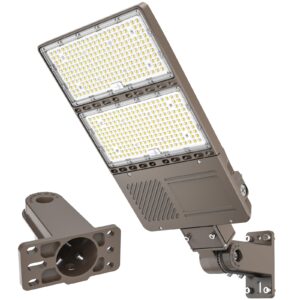 adub 480v 320w led parking lot light with photocell, 48000 lm etl listed led shoebox light arm & slip fit mount, 5000k ip65 commercial area street light outdoor led flood pole lighting, 277~480v