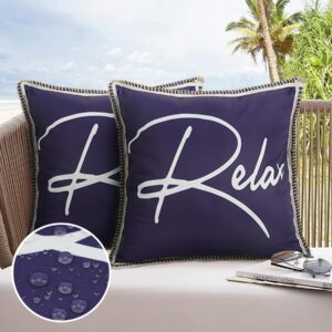 navy blue outdoor pillow covers, relax outdoor waterproof pillow covers 18x18 set of 2, decorative throw pillow cover for outside patio furniture garden (no inserts)