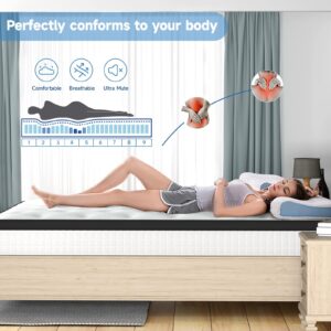 wowttrelax Twin Mattress 10 inch Hybrid Memory Foam Pocket Innerspring Mattress - Pressure Relief Comfort, Back Support - 9-Zone Single Mattress in a Box Comfortable Medium Firm