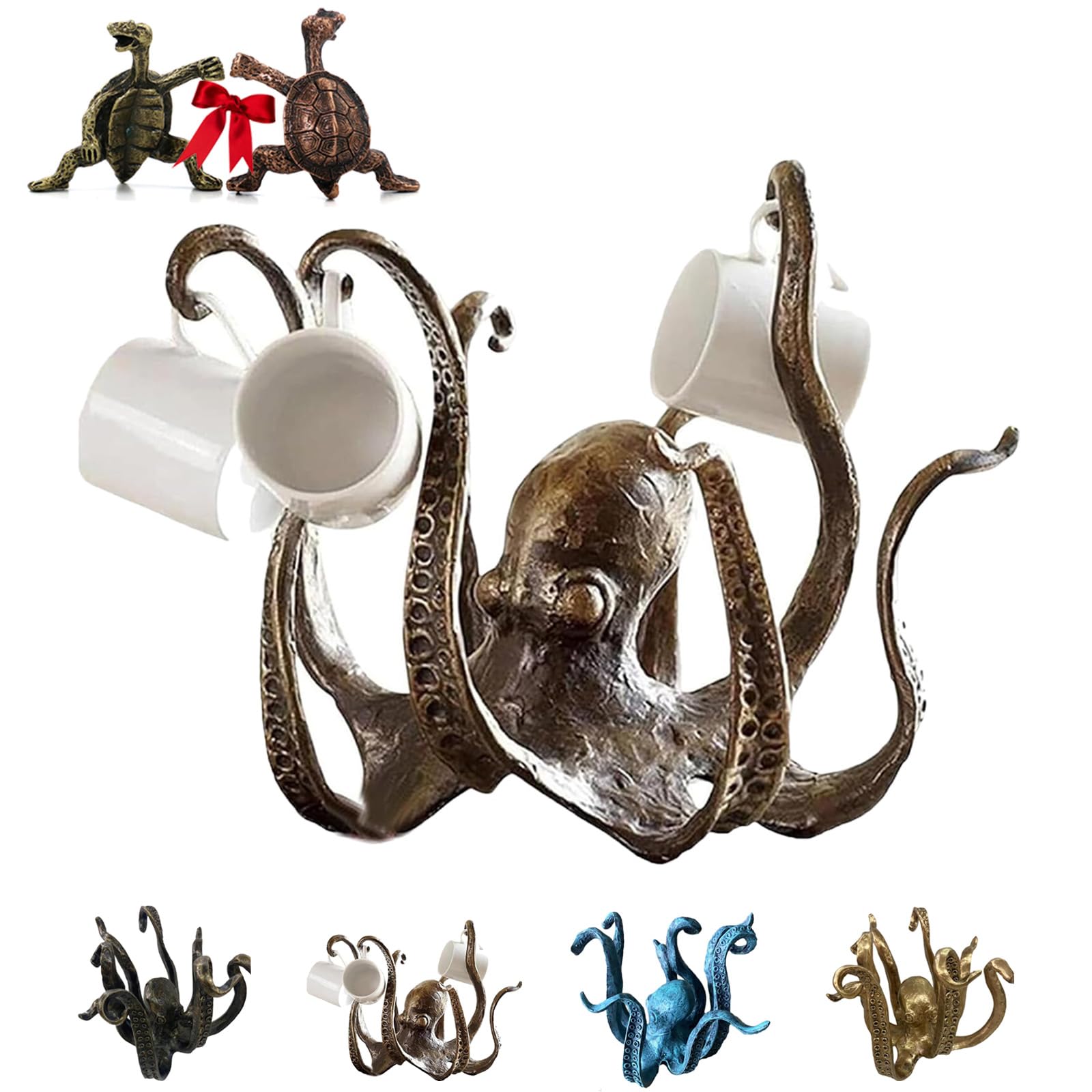 fencyatt Octopus Mug Holder, Octopus Coffee Mug Holder, Octopus Mug Holder for Counter Top, Octopus Cup Holder, Octopus Coffee Cup Holder, Kitchen Dining Bar Statue Accessory, Retro Resin (Copper)