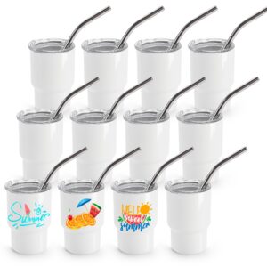 joyclub 12 pack 3 oz mini tumbler shot glass with straw and lid white insulated personalized sublimation short glasses mini tumbler for espresso coffee kids party favors