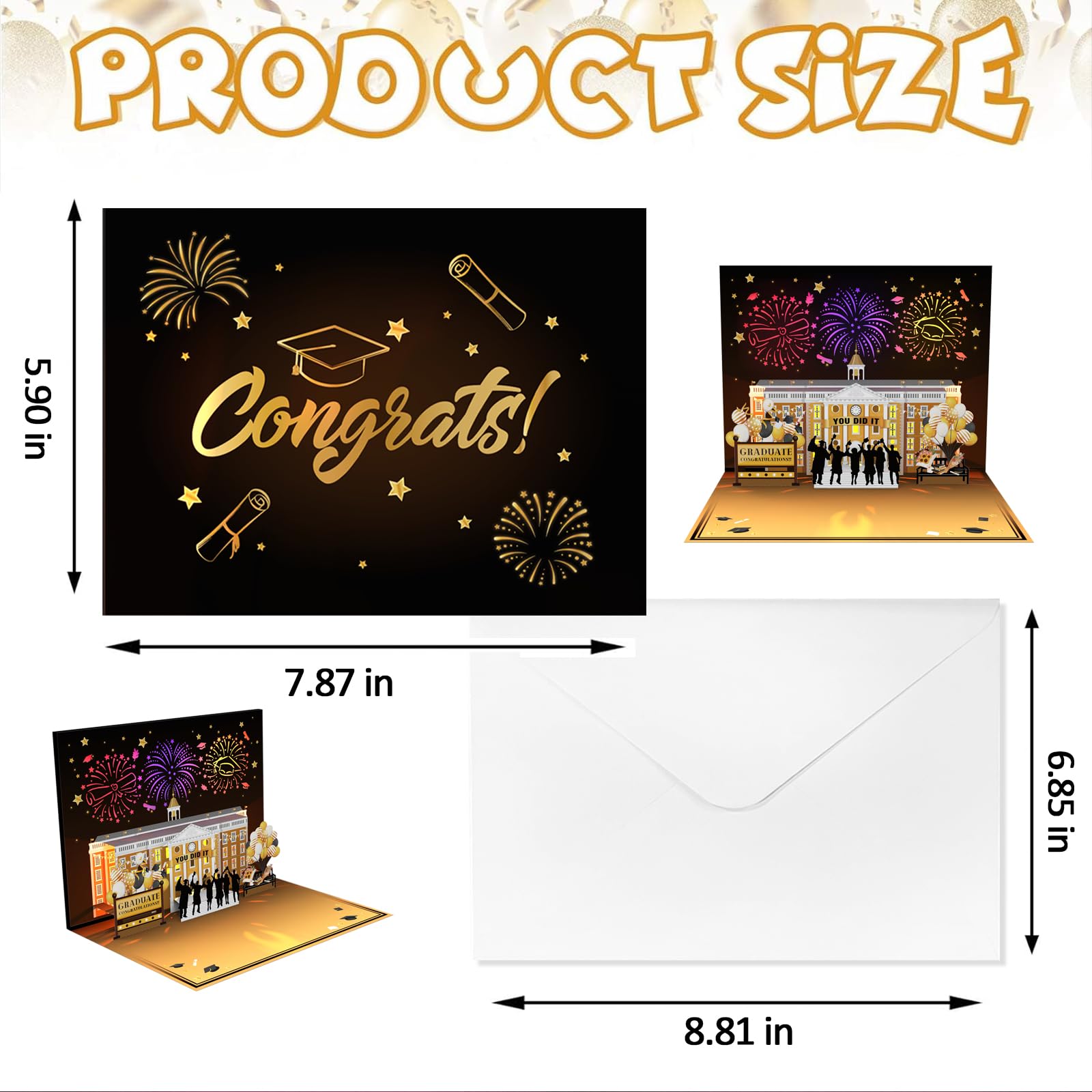 Graduation Card, 3D Pop-up Music &Lights 2024 Graduation Cards with Fireworks,Graduation Celebration School Architectural,Gifts for College,University Master's (Graduation Card)