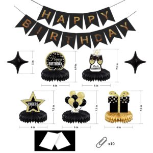 ZJDHPTY Black and Gold Birthday Decorations Happy Birthday Banner Centerpiece Table Decorations (Black and gold)