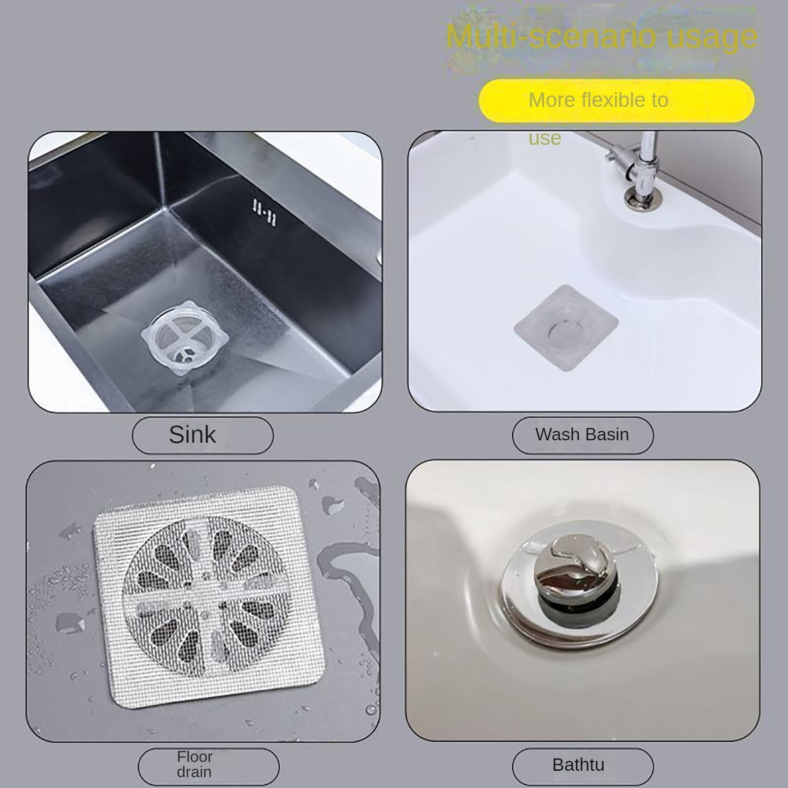 Drain Mesh Cover, Mesh Drain Cover, Mesh Shower Drain Cover, Disposable Shower Drain Cover Hair Catcher Shower Drain Mesh Stickers, Drain Catcher for Bathroom/Laundry/Bathtub/Kitchen/Sink (100pcs)